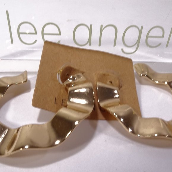 Neiman Marcus | Jewelry | Neiman Marcus Lee Angel Shiny Wavy Gold Hoop Earrings Nwt 1 | Poshmark